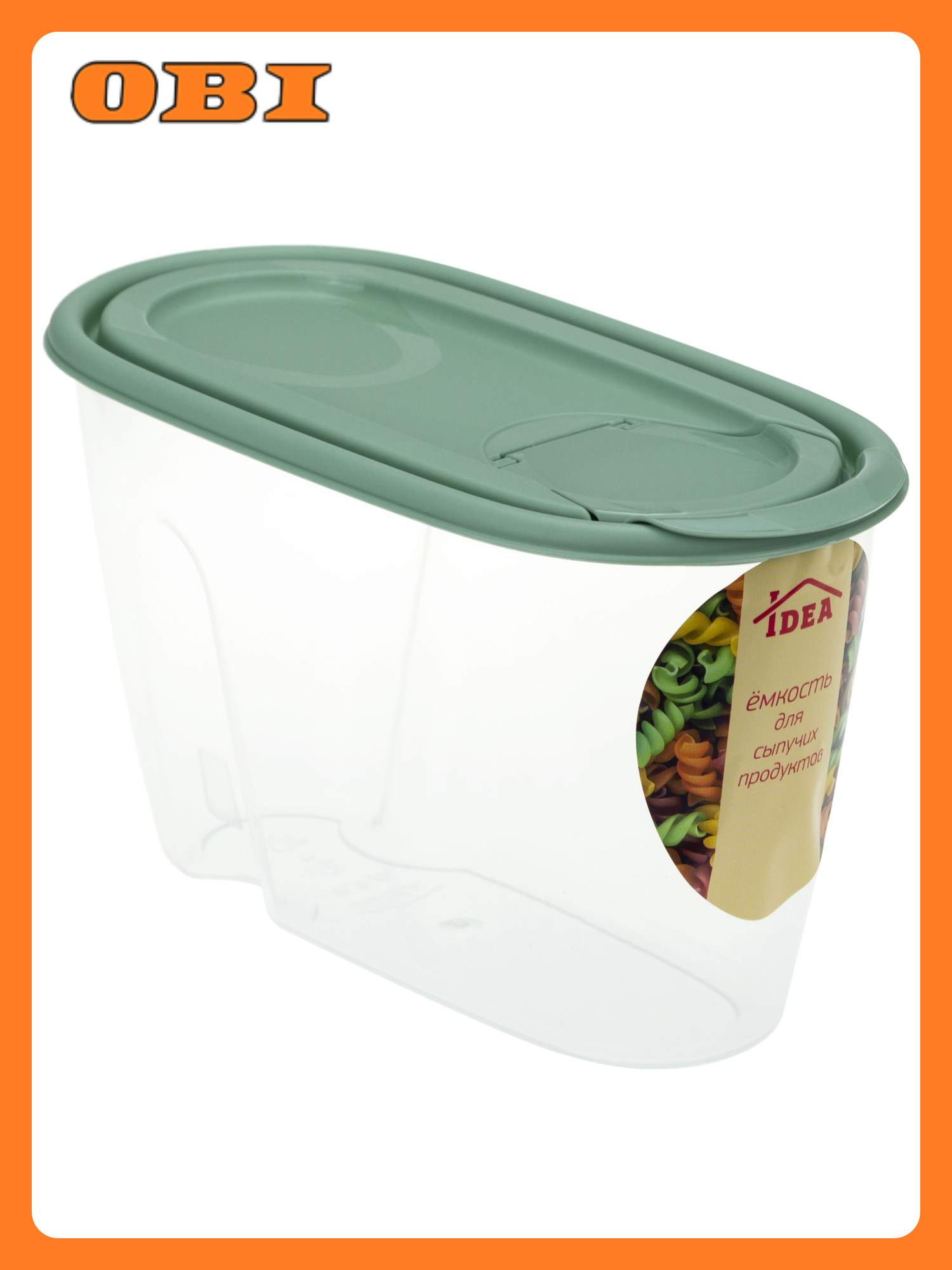 Банка IDEA, для сыпучих продуктов, пластик, 0.9 л, овальная, прозрачная, с крышкой