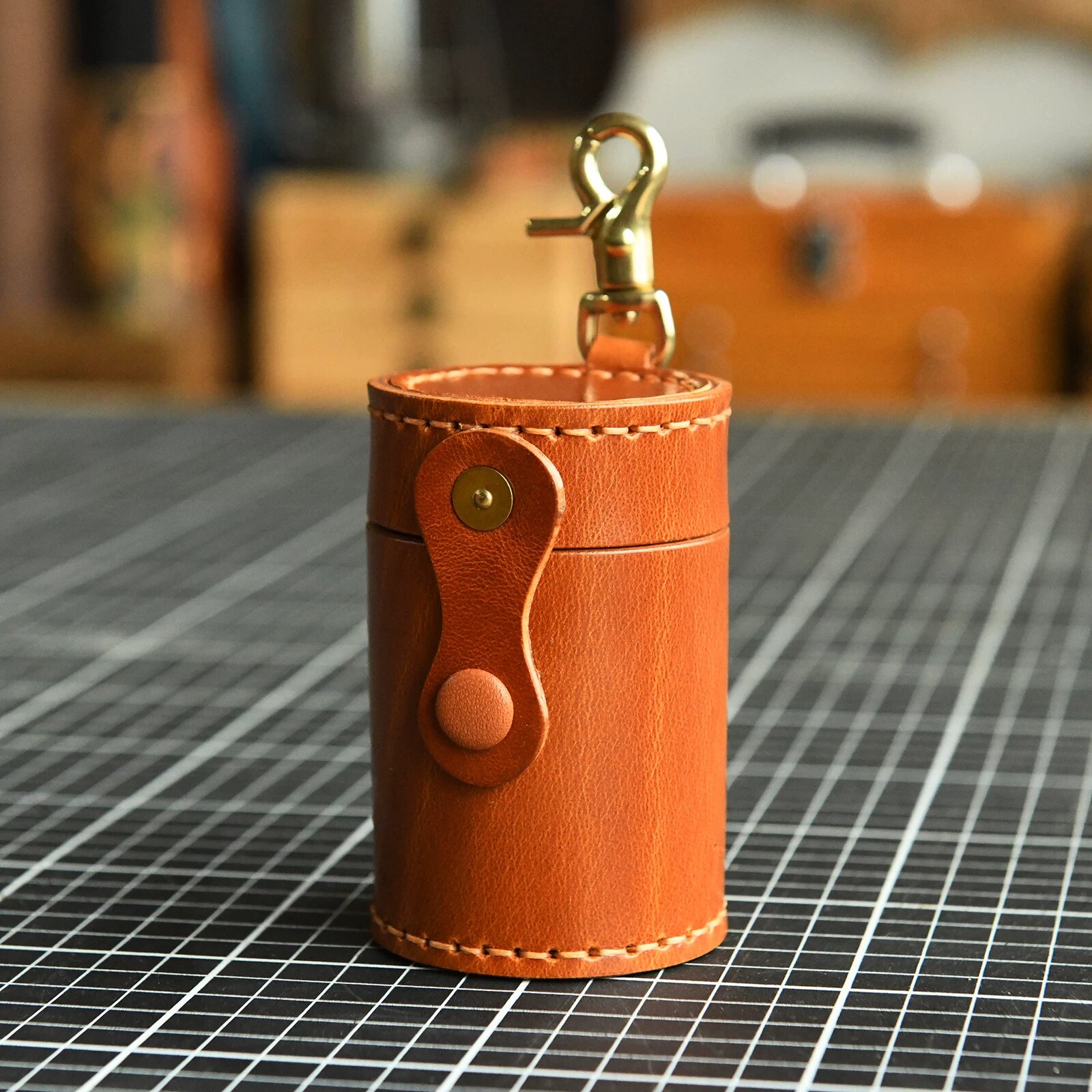 Цилиндрический органайзер из растительного дубленого кожаного с крючком для ювелирных изделий, натуральная кожа быка,