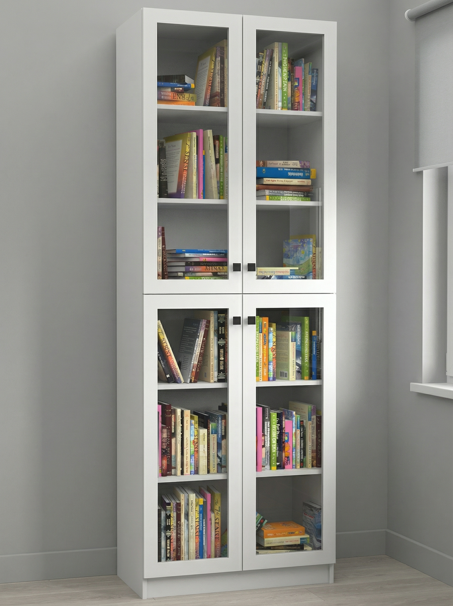 Шкаф книжный двухстворчатый Вита 2-2 с 4 дверцами, ШхГхВ: 68х38х210 см, белый