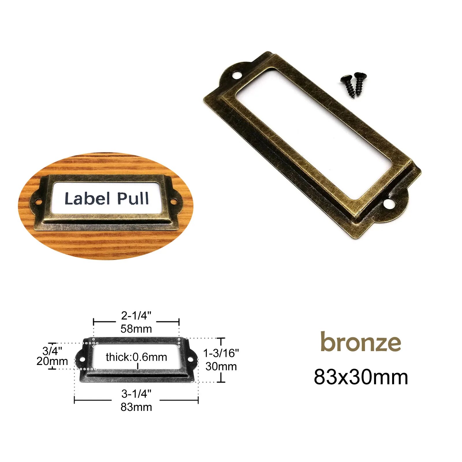 Бронзовые ручки-лейблы для шкафов 83x30mm