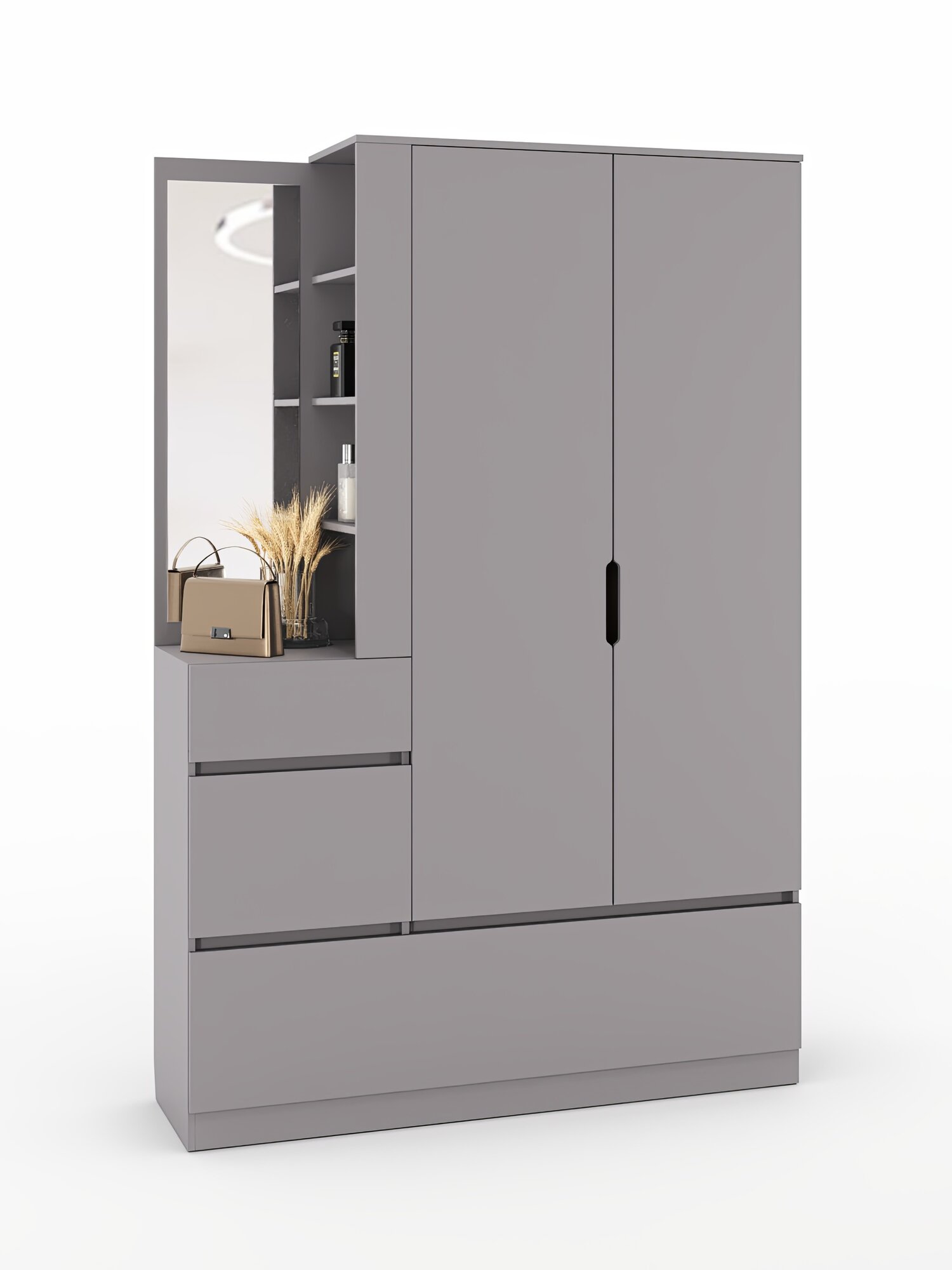 Есэндвич Депо Прихожая 140х230х40 см левая (Вулканический серый) с зеркалом, со штангой и ящиками