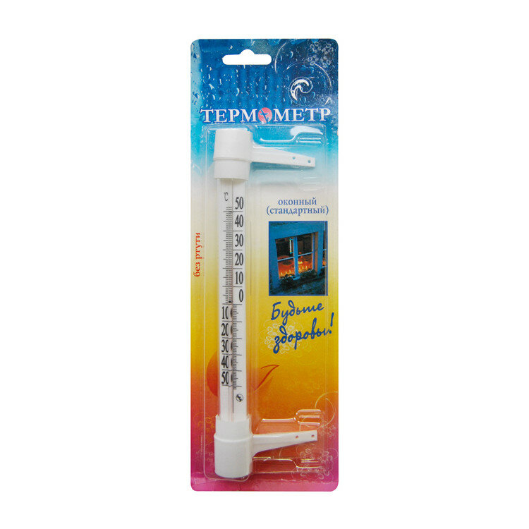 Термометр уличный оконный Стандарт шкала от +50°С до -50°С стекло-пластик