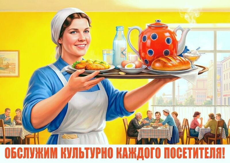 "Обслужим культурно". 60*85 см. СССР - агит. плакаты А1_007.