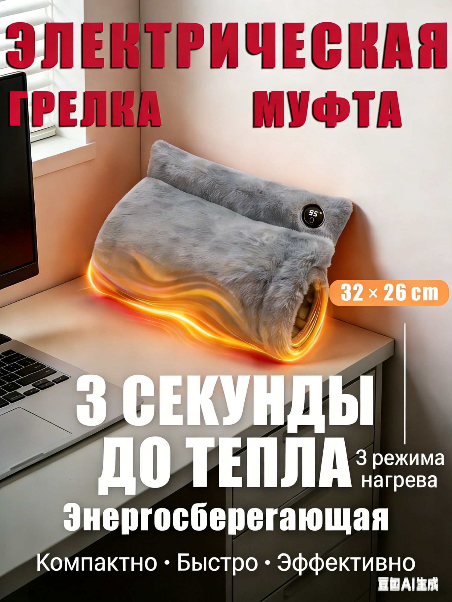 Электрогрелка для рук Муфта с USB подогревом Гаджет для холода оранжевый
