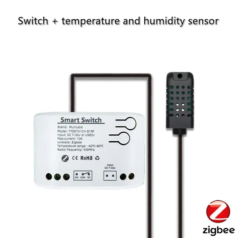 Mumubiz Zigbee Умный переключатель с датчиком температуры и влажности, Input 7-32V
