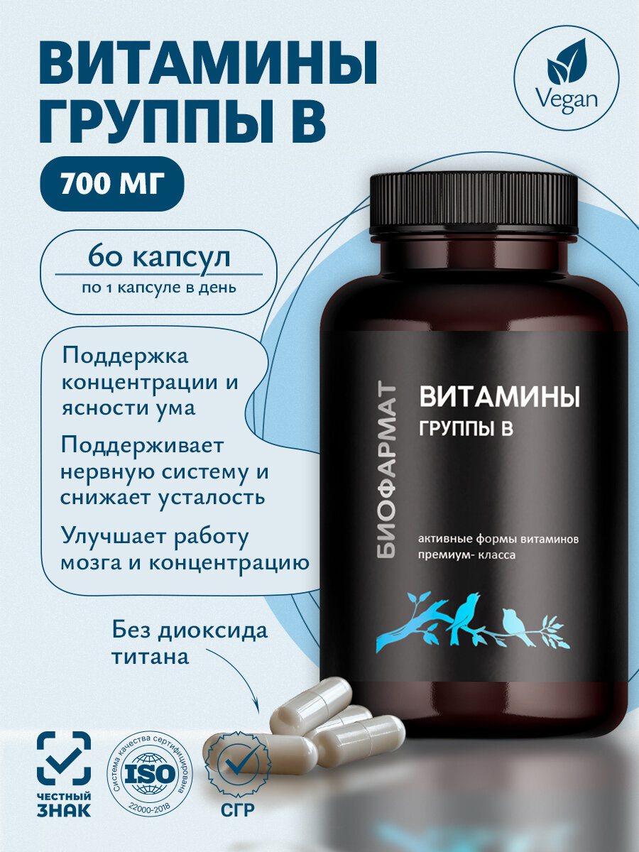 Витамины группы в/витамины группы b для энергии и красоты для женщин и мужчины, 60 капсул