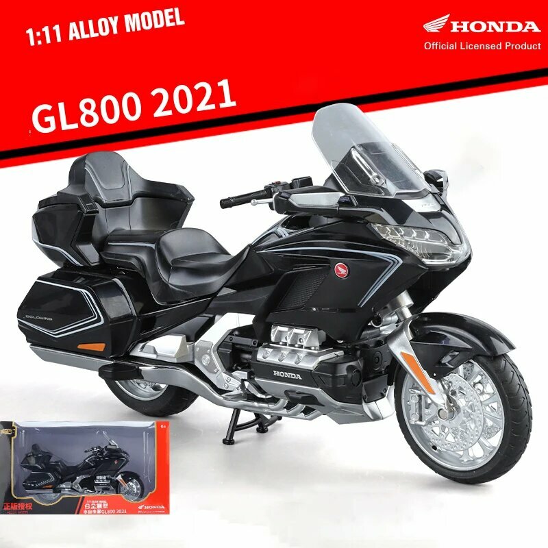 1:11 HONDA Gold Wing GL800 2021, уличный мотоцикл из сплава, литой под давлением металлический мотоцикл для отдыха и туризма, модель звука, свет, детская игрушка в подарок, Черный