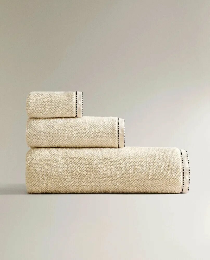 ZARA HOME Полотенце для лица, рук zara home, Бязь, 50x90 см, светло-бежевый, 1 шт.