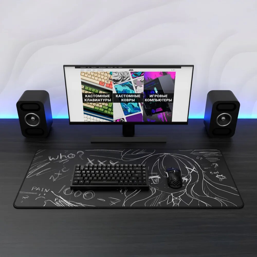 Коврик для мышки XL черный с прошитыми краями для геймеров, размер 90x40 см