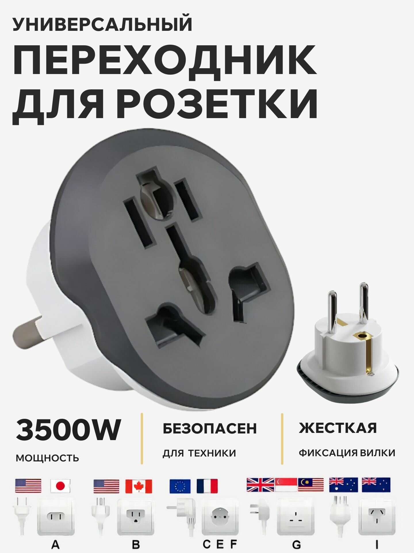 Переходник IVOL UniPlug, с китайской вилки на евро-розетку, 3500Вт