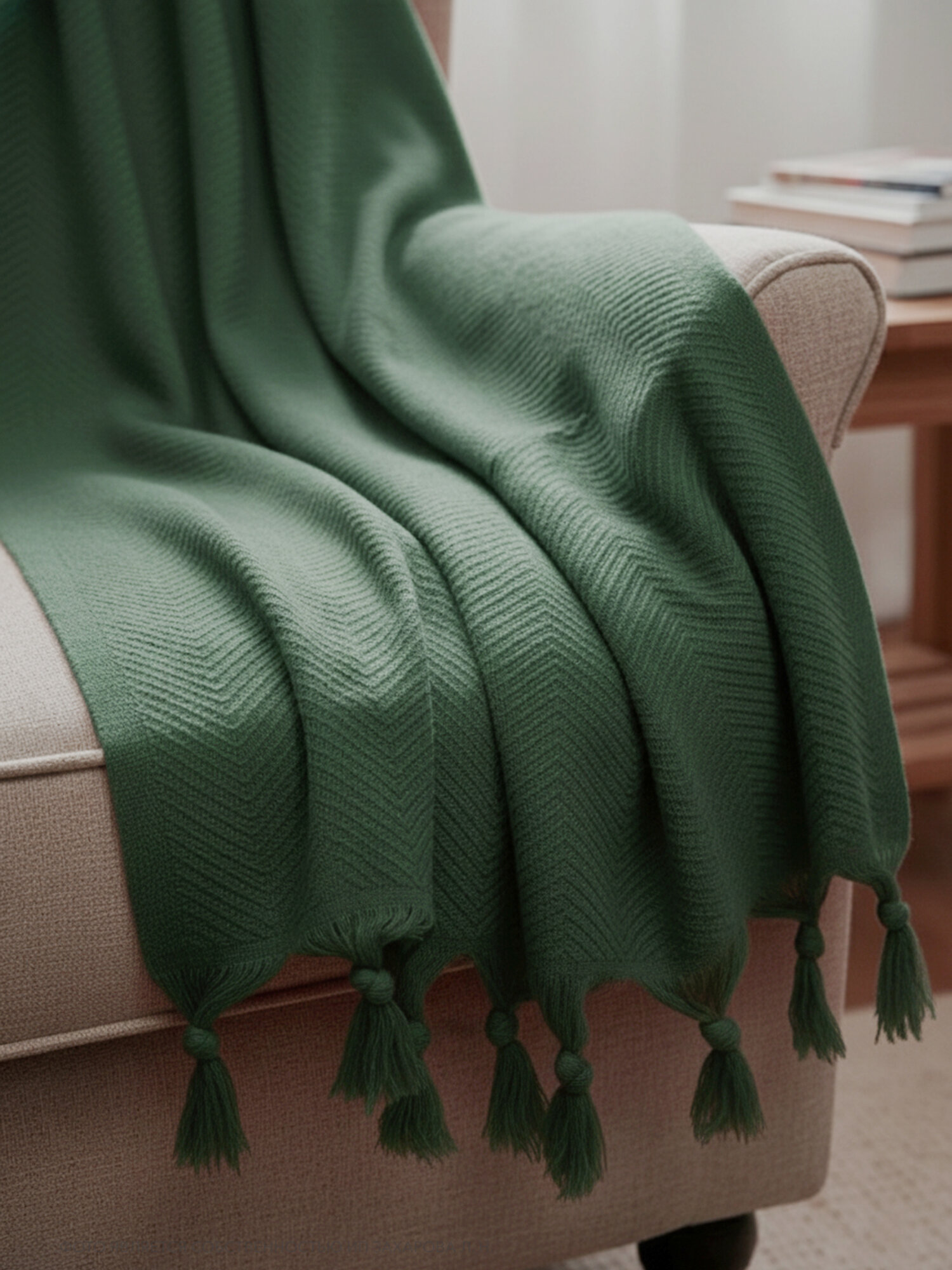 Плед 200х230 см на кровать и диван, 100% хлопок двусторонний, зеленый