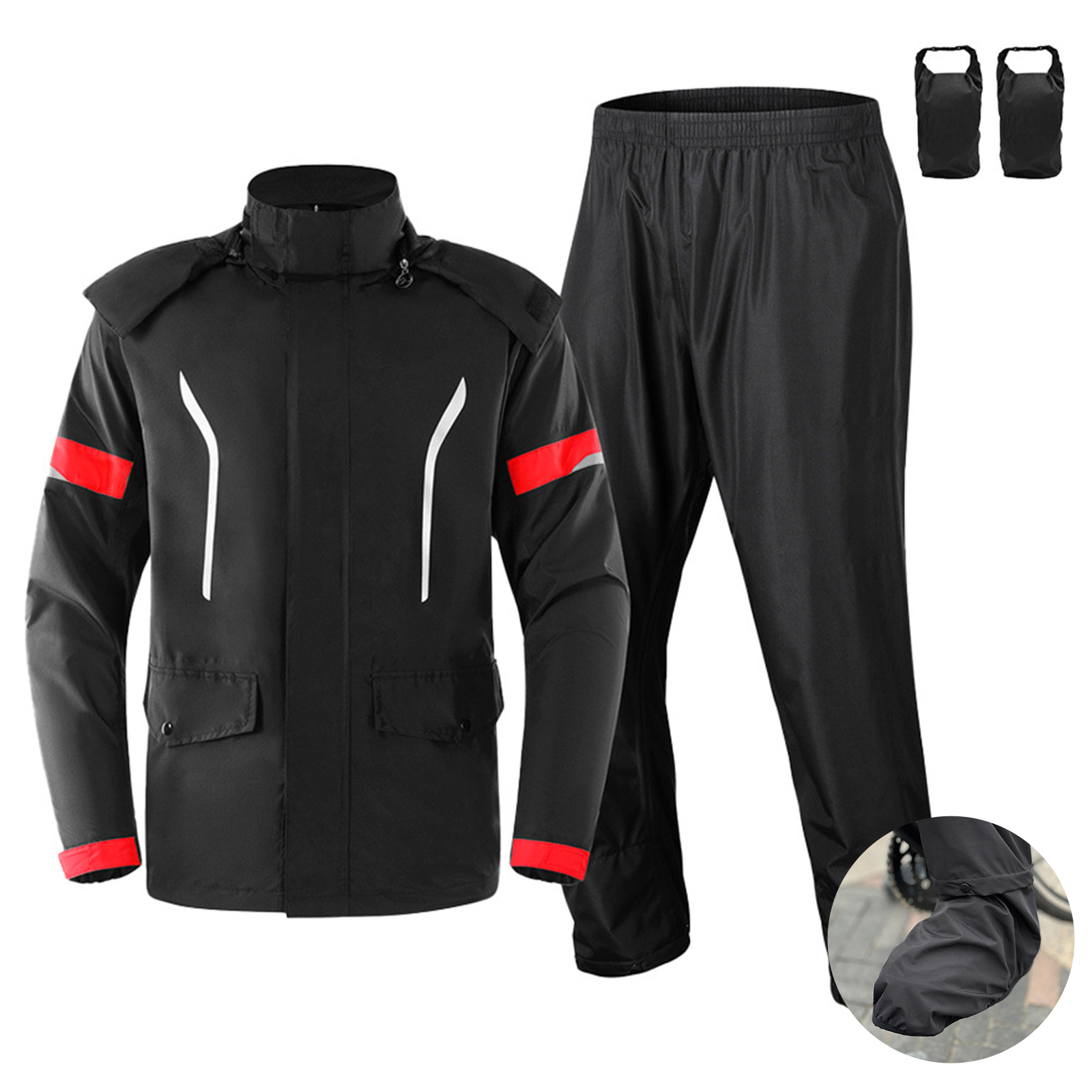 Waterproof Breathable Bicycle Rain Pants Rain Coat Set for Outdoor Cycling, Material: Polyester, Color: Black/ Green (optional), Size: M/ L/ XL/ 2XL (optional), Package List: 1 * Rain Coat
