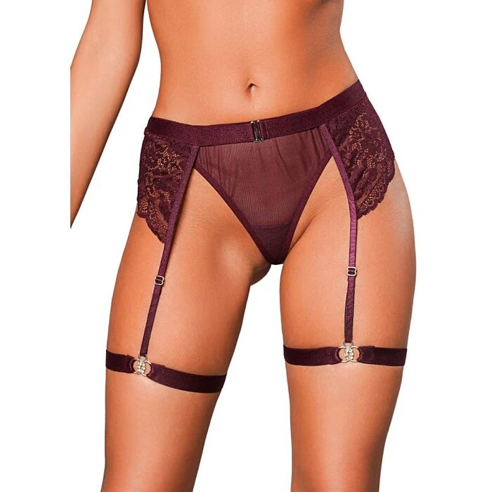 Трусики Amor EL бусинами и поясом с гартерами, бордовые (L/XL)