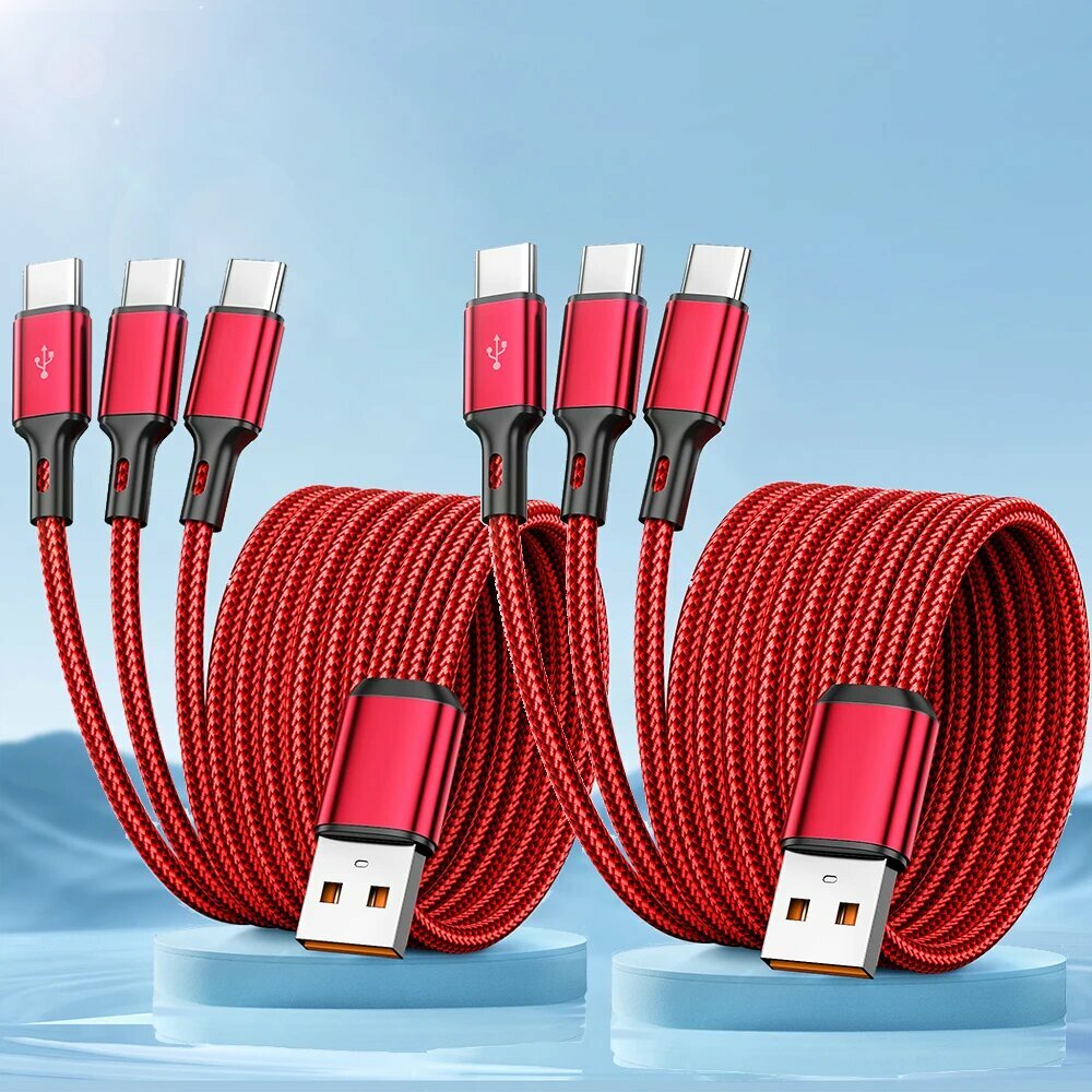 Красный USB Type-C 3-в-1 кабель, 0.2м, 100 Вт