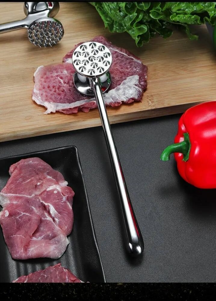 Молоток для отбивания мяса двусторонний, тендерайзер из нержавеющей стали 22см