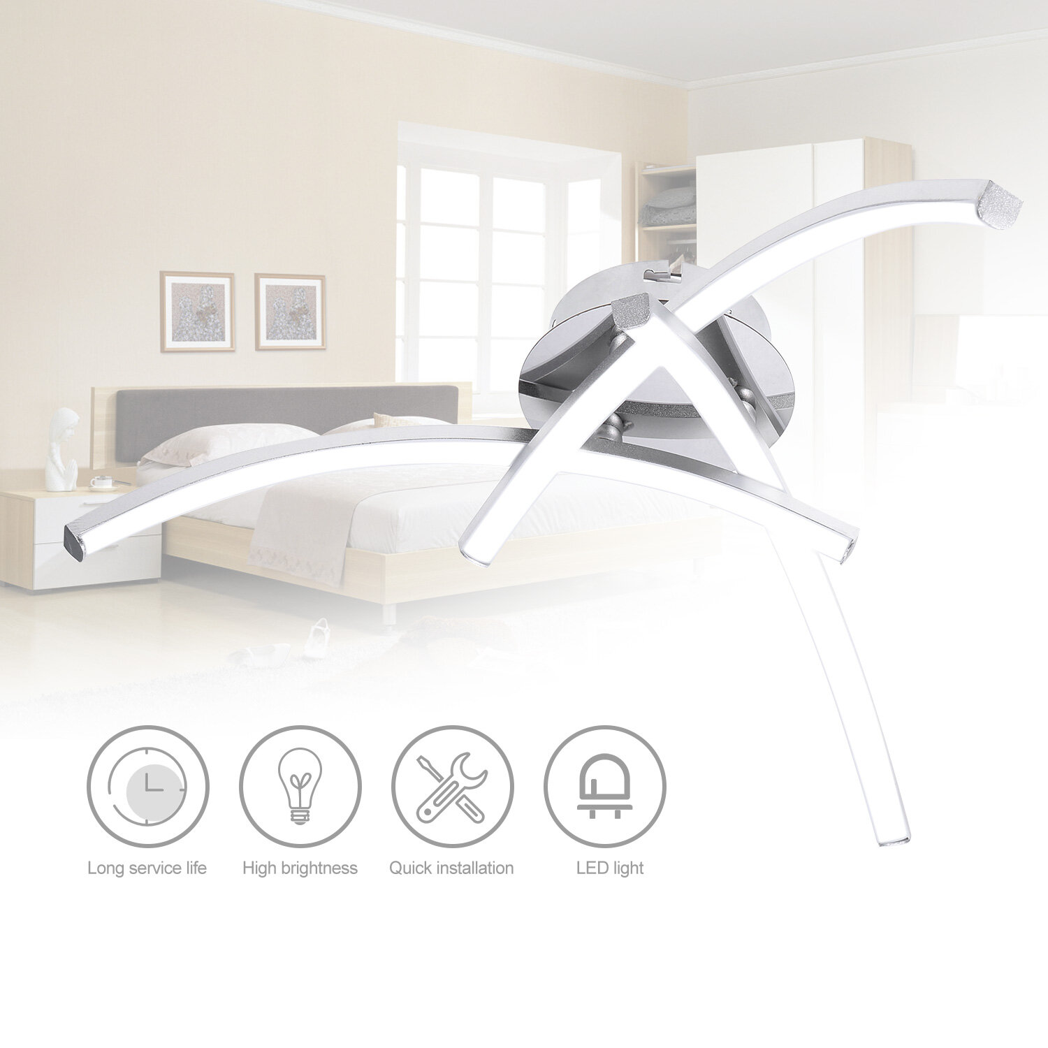 Люстра потолочная 3 ветки L-ED белый 18Вт для кухни гостиной спальни современная, материал акрил, источник света L-ED, мощность 18Вт, цвет белый, количество веток 3, площадь освещения 5-10 м², размер 400*160мм, вес 500г, напряжение ≤36В, срок службы