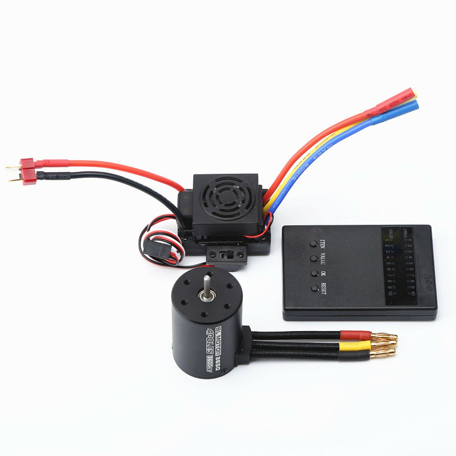 Комбо 3650 3600KV бесколлекторный мотор с 60A ESC и программируемой кардой для замены запчастей HSP HPI Wltoys радиоуправляемых автомобилей и лодок 1:8 / 1:10, черный цвет, 900W, 12V, 75A, 50000 RPM, диаметр 36мм, длина 50мм, длина вала 15мм, внешний
