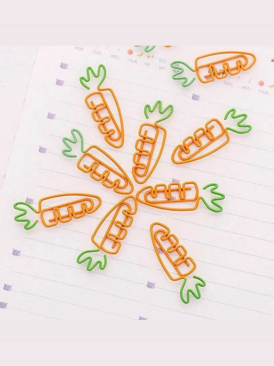 Фигурные цветные скрепки в форме морковки