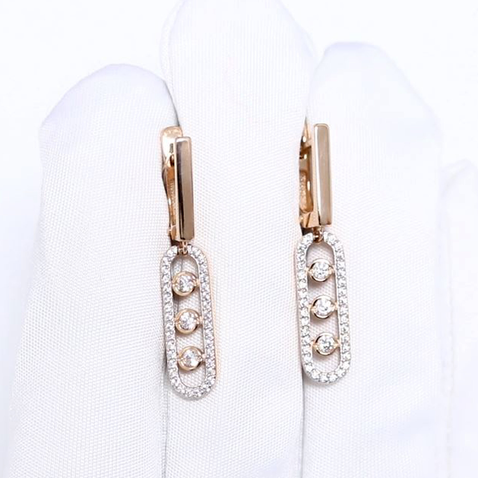 Серьги, красное золото, 585 проба, фианит