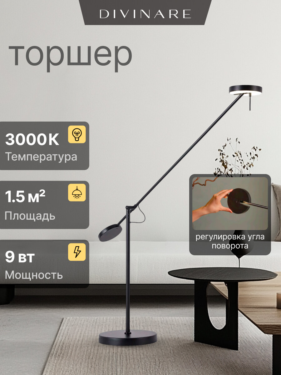 Торшер напольный Divinare MALCONE 2623/06 PN-9 LED 9Вт чёрный