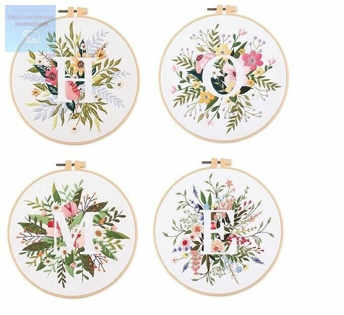 Набор вышивки "Цветы и буквы", канва равномерного переплетения, 30x30 см