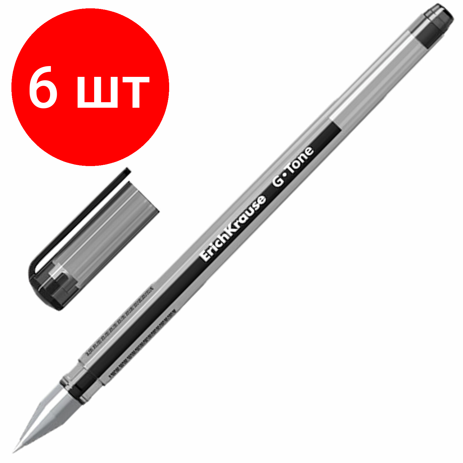 Комплект 6 шт, Ручка гелевая ERICH KRAUSE "G-Tone", черная, корпус тонированный черный, узел 0.5 мм, линия письма 0.4 мм, 17810