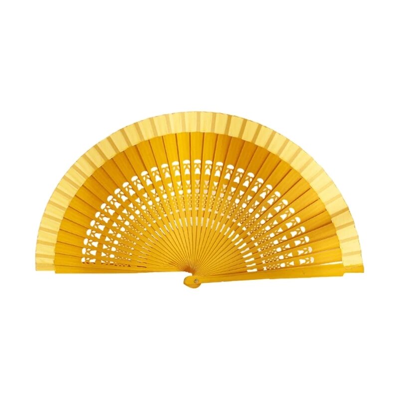 Китайский винтажный деревянный складной веер Желтый, Yellow