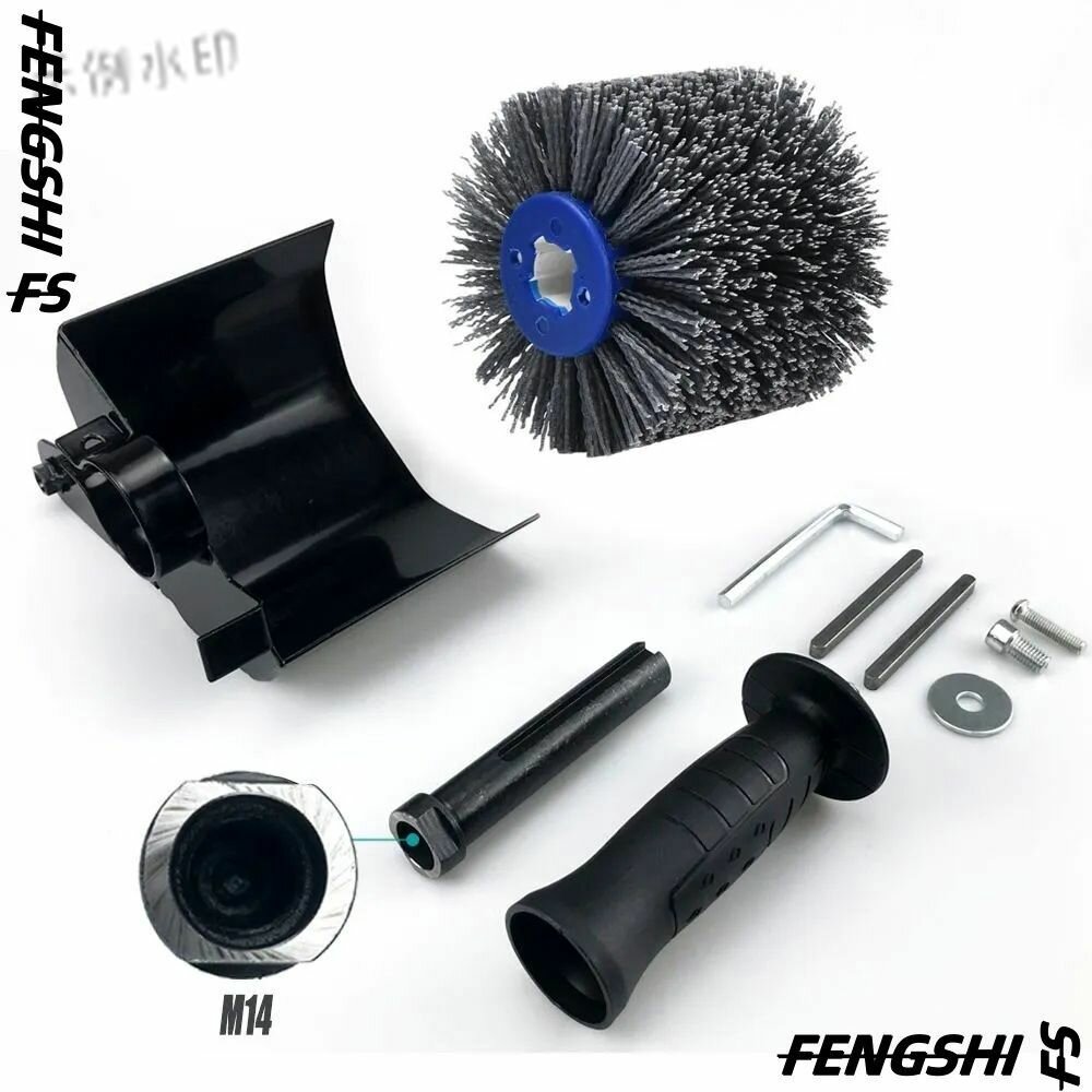 Защитный кожух, ролик, адаптер-вал М14, валик ( щетка ) нейлоновый для браширования Р80 * 1, ручка M14 Набор. Насадки для УШМ, болгарки для полирования, шлифования, браширования.