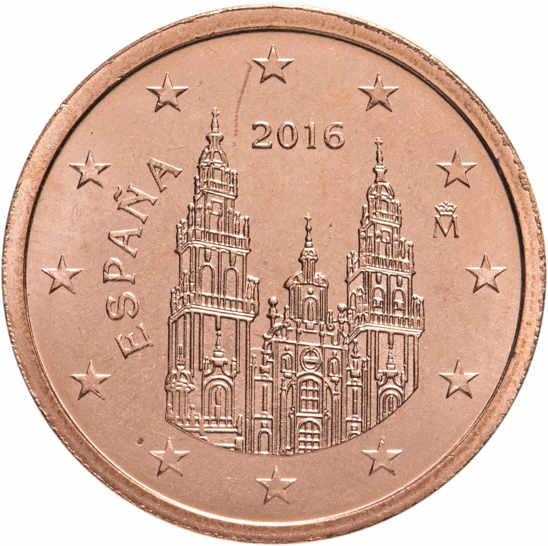 Испания 2 евро цента cents 2016, Сталь, в сохранности UNC