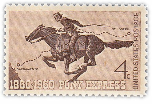 США 4 цента 1960 "Трансконтинентальная почтовая служба "Пони-экспресс"
