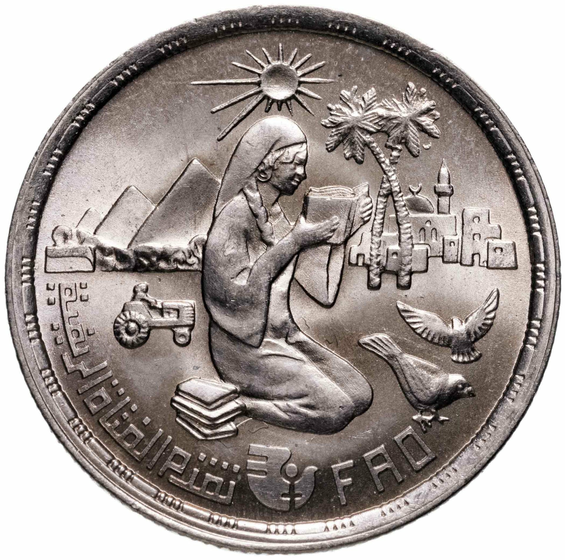 Египет 10 пиастров piastres 1980 "Продовольственная программа - ФАО", Мельхиор медь-никель, в сохранности UNC