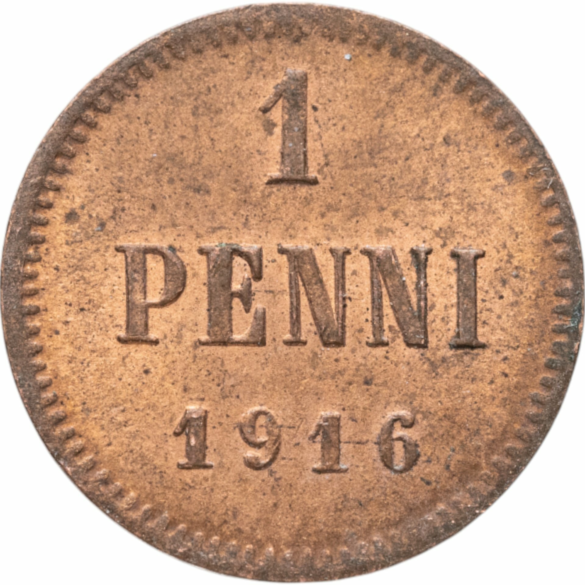 1 пенни 1916, монета для Финляндии, Медь, в сохранности UNC