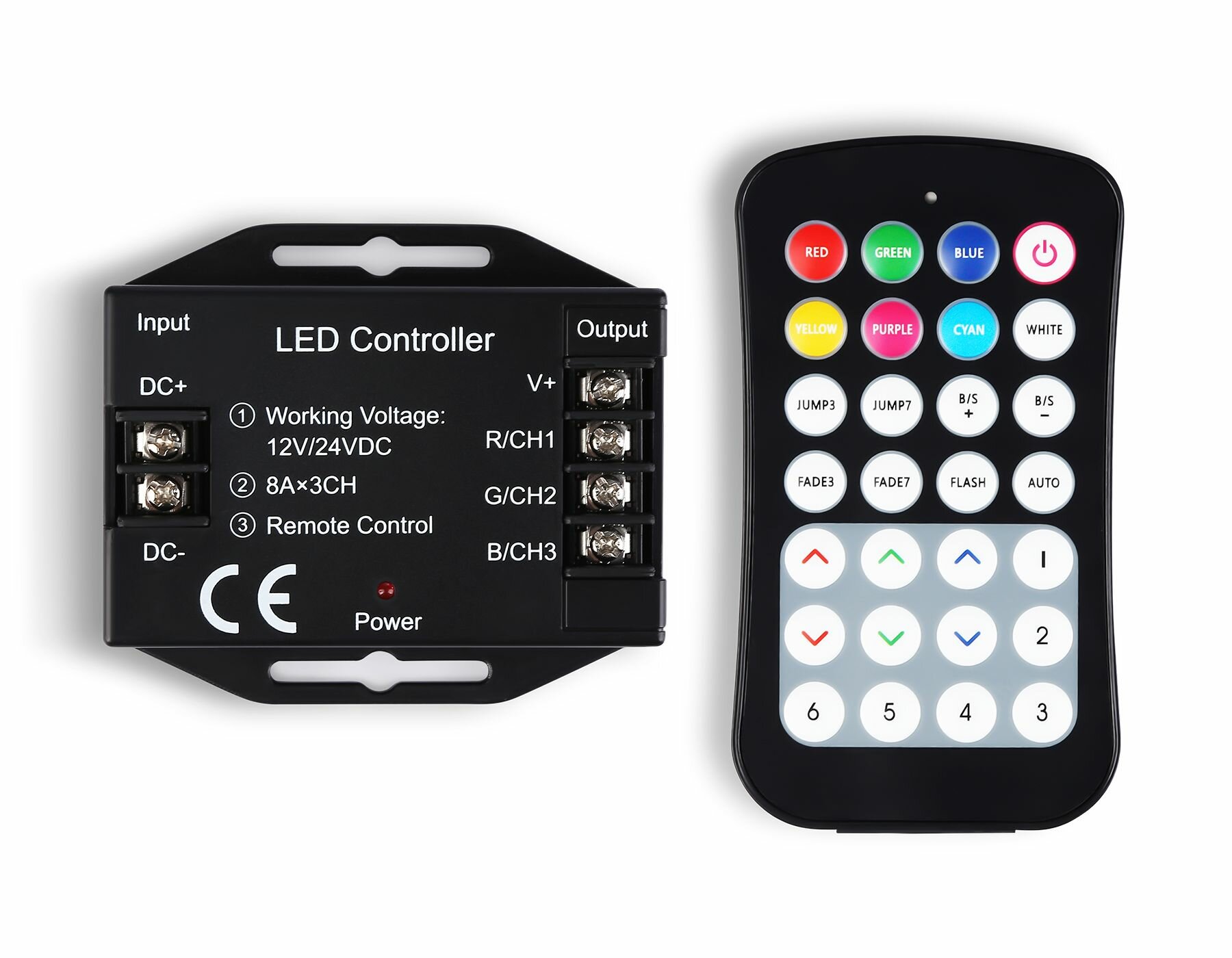 Контроллер для светодиодных лент RGB с радио пультом 2.4G 24A 12V 288W/ 24V 576W