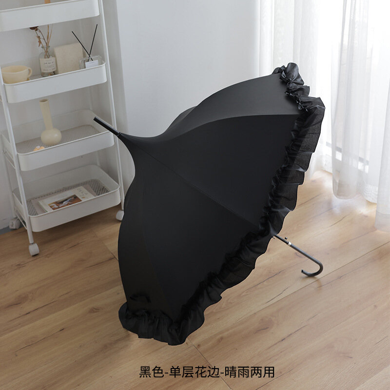 Японский Лолита Милый Принцесса Зонтик Пагода-образный Кружевной Черный Виниловый Солнечный Зонт Дождевой Зонт Богиня