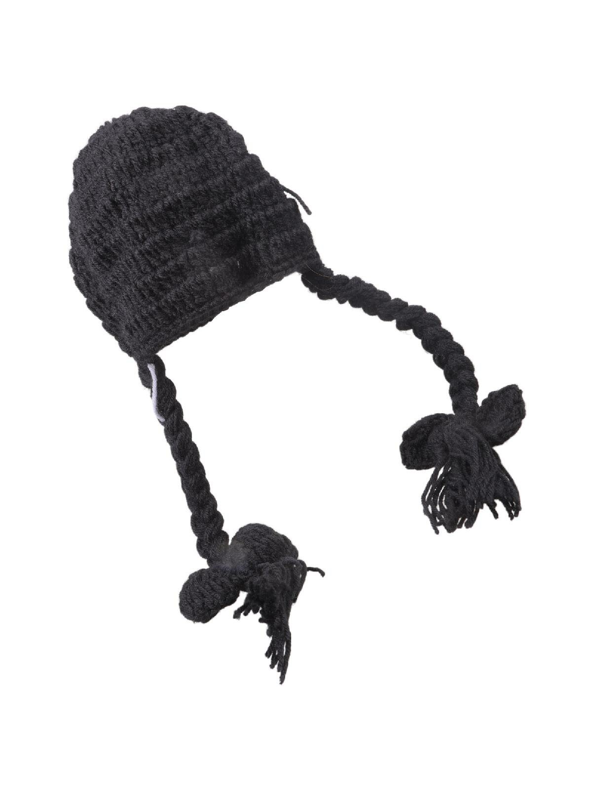 Детская шапочка для парика с бантом, зимняя шапочка-бини с двойной плетеной косичкой для девочек