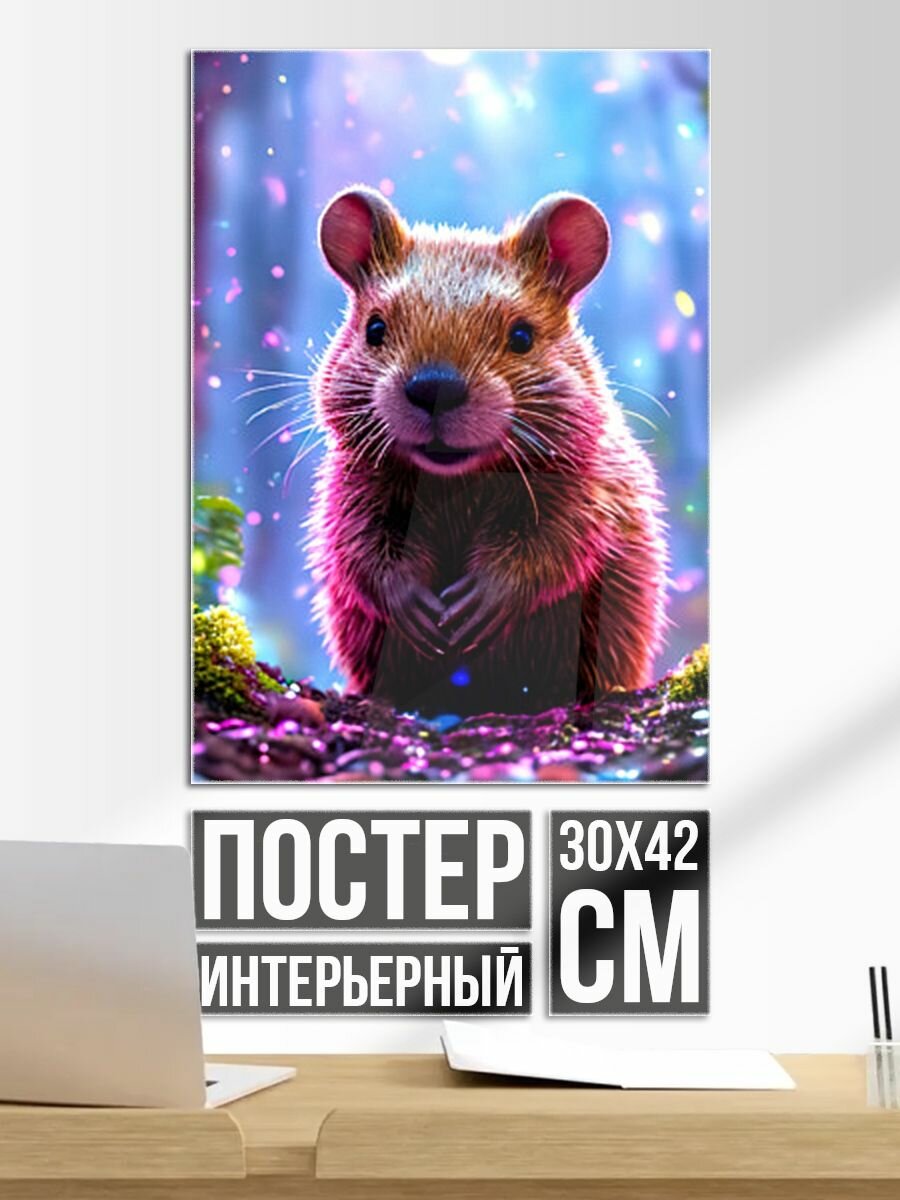 Постер на стену Бобр в лесу