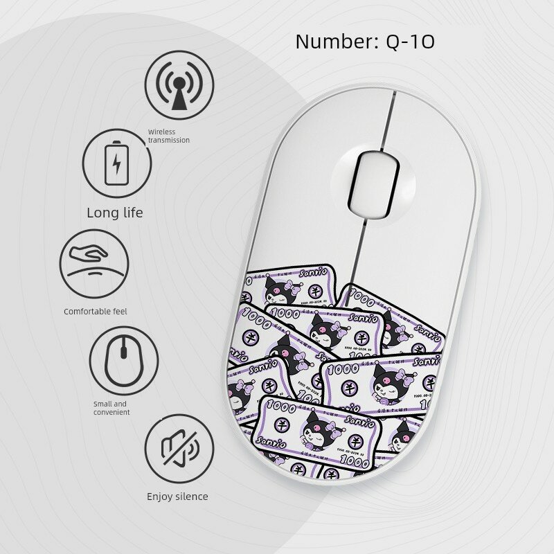 Беспроводная мышь Kuromi с зарядкой, бесшумная Bluetooth, двойной режим, домашний офис, настольная внешняя мышь