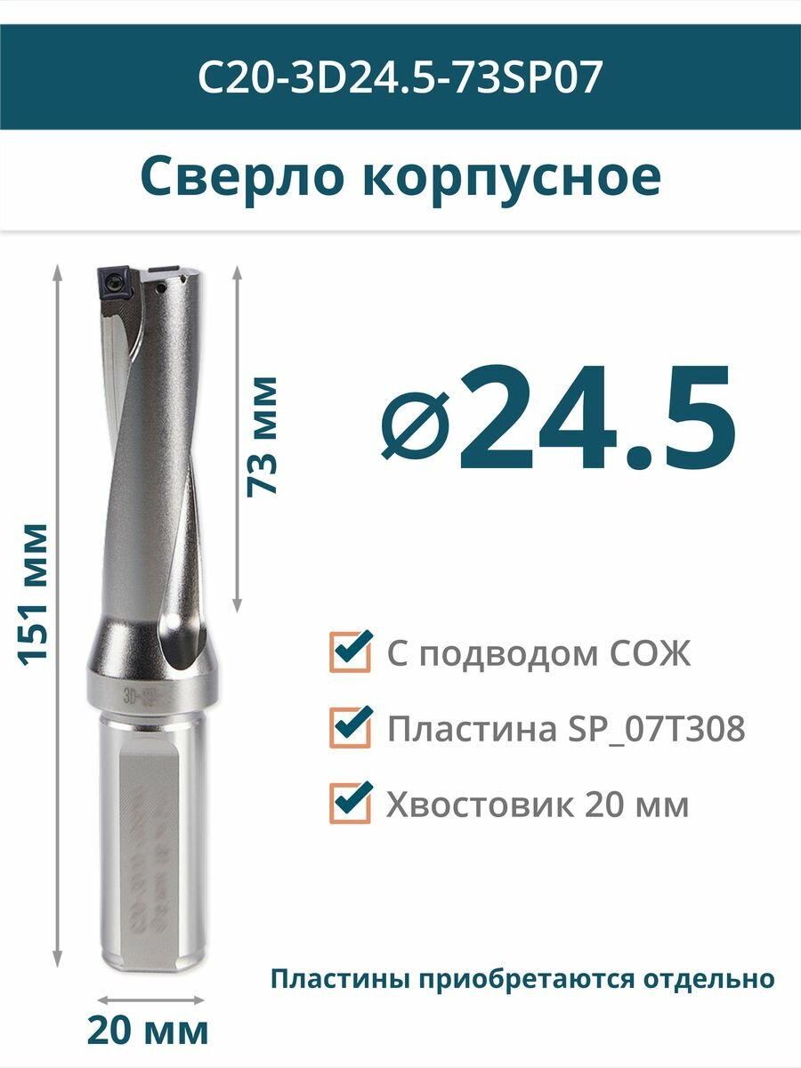 C20-3D24.5-73SP07 сверло корпусное 3D - 24.5 мм / сменная пластина SP_07T308