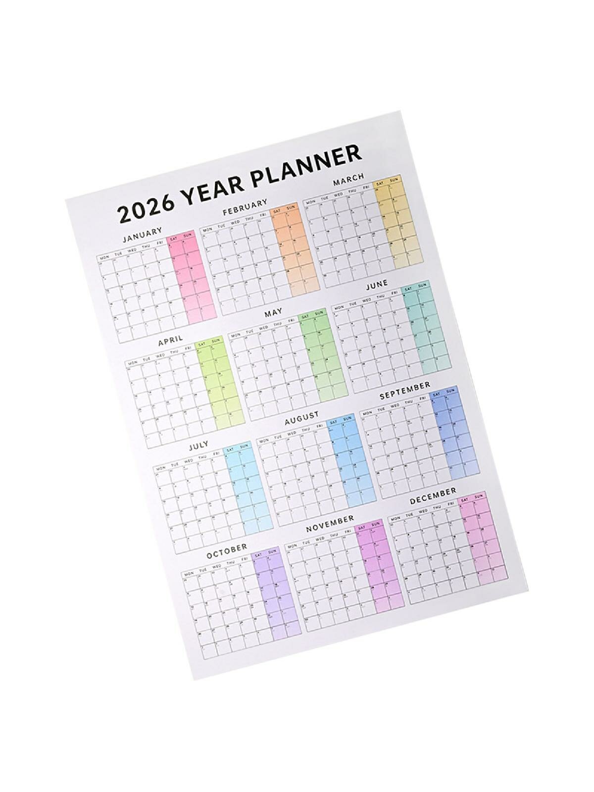 Листок бумаги с творческим расписанием на весь 2026 год, самодисциплина, расписание регистрации, настенный календарь