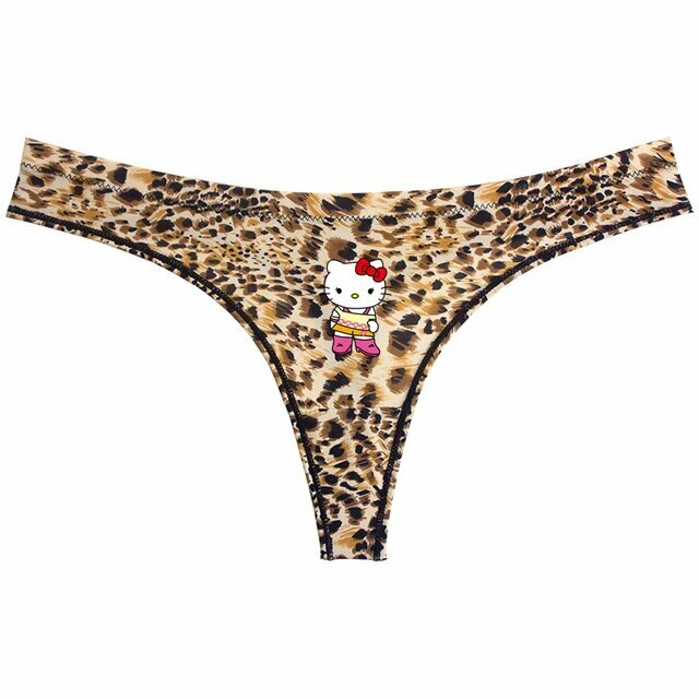 Сексуальные трусики Sanrio Hello Kitty с леопардовым принтом, быстросохнущие, легкие, бесшовные стринги, милый подарок на день рождения.