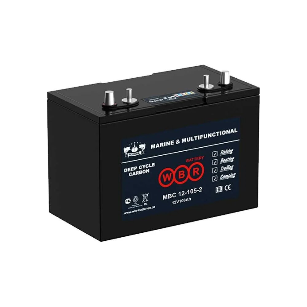 Тяговый аккумулятор для лодочного электромотора карбоновый (Carbon) WBR MBC12-105-2 12В, 105 Ач УТ-00000447