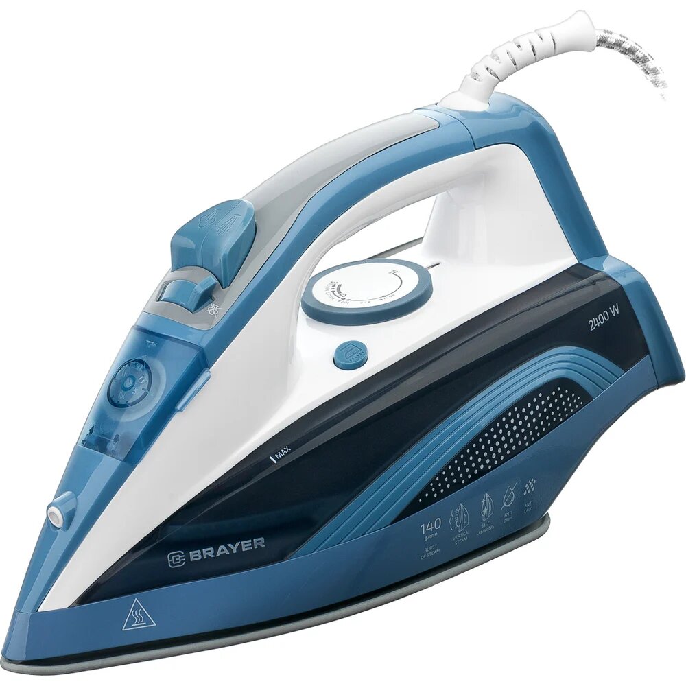 Паровой утюг BRAYER 2400 Вт, керамический, пар 140 г/м, антикапля BR4002
