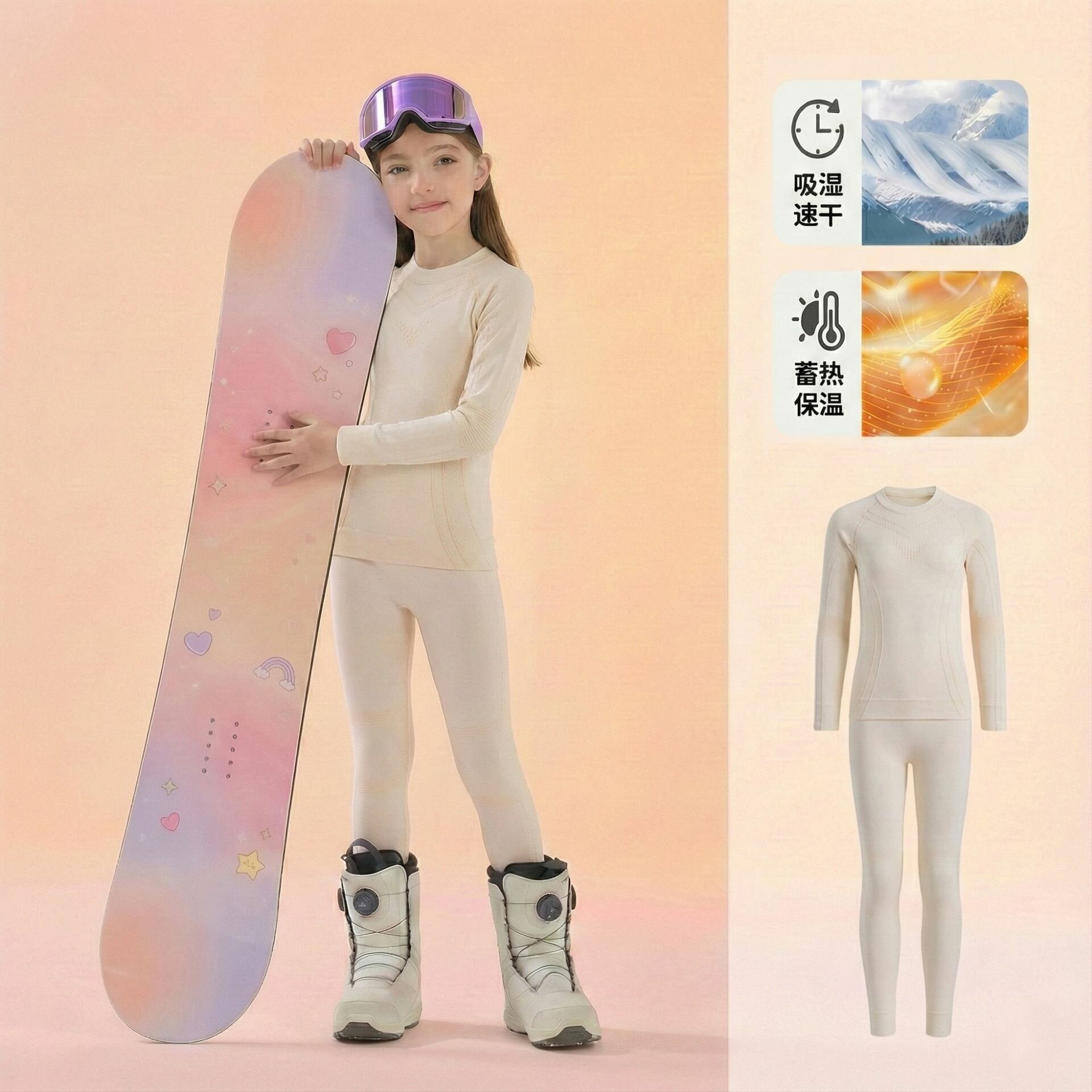 Детский комплект одежды для лыж с быстрой сушкой для мальчиков и девочек, зимние виды спорта на открытом воздухе, влагоотводящий, дышащий, теплый базовый слой нижнего белья