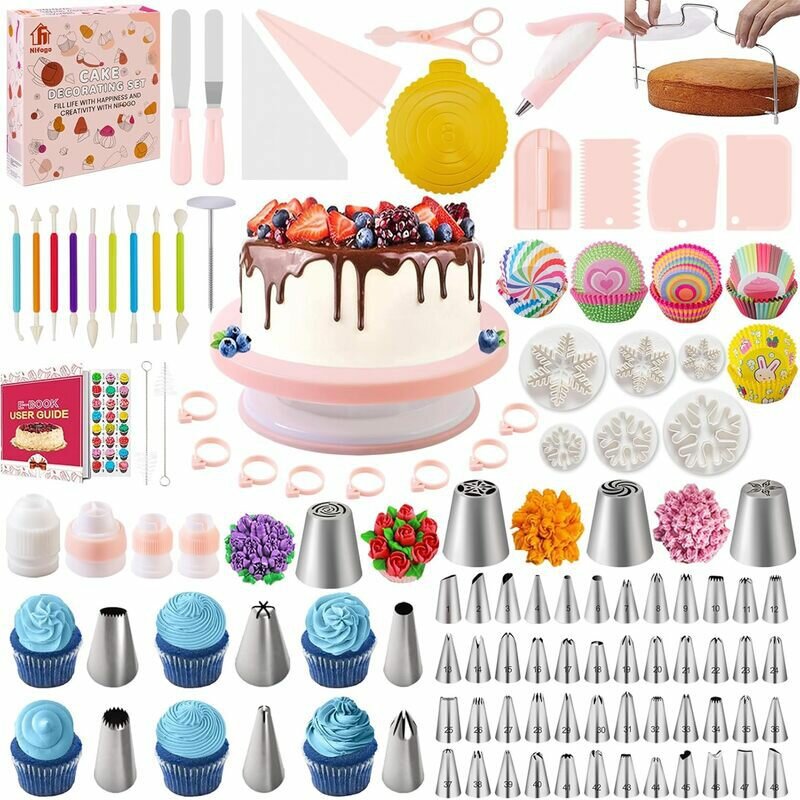 356-предметный набор для торта с поворотным столом, насадки для украшения тортов, мешки для украшения, крем для украшения, TPU мешки для украшения