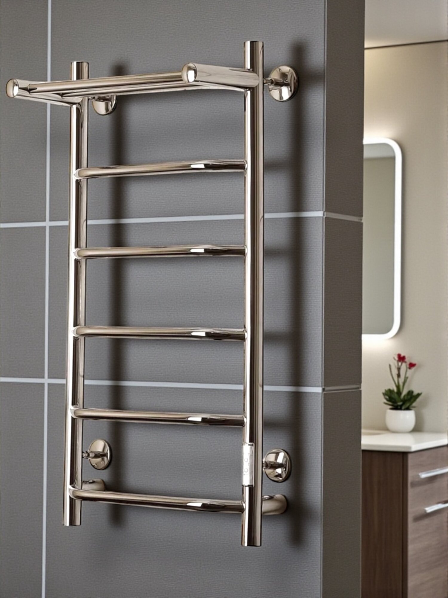 Полотенцесушитель электрический TermoPrime 400мм 800мм форма лесенка с полкой, подключение универсальное/кабель с вилкой