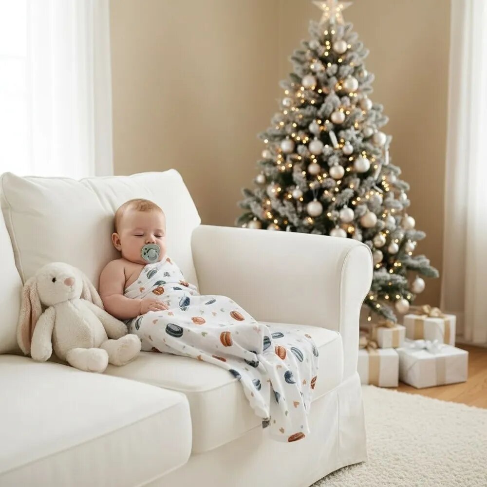 Пеленка Pikate "Печенье", муслин, 80х110см, белая/зеленая, для новорожденных