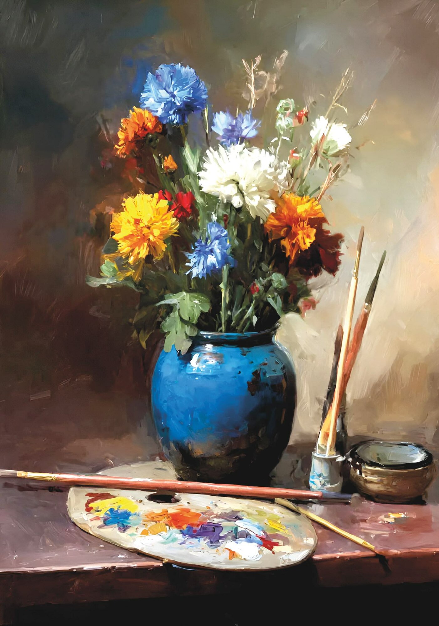 Деревянный пазл Натюрморт "Васильки в синей вазе и палитра "120 деталей 120 дет. Пазлбург