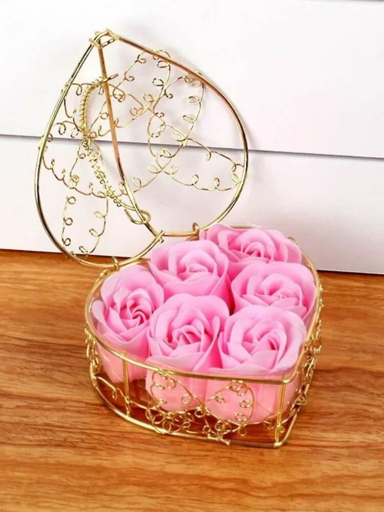 Букет из мыльных роз , розовые розы 6 шт, Цветы из мыла в подарок на день Рождения, маме, жене, дочке, любимой.