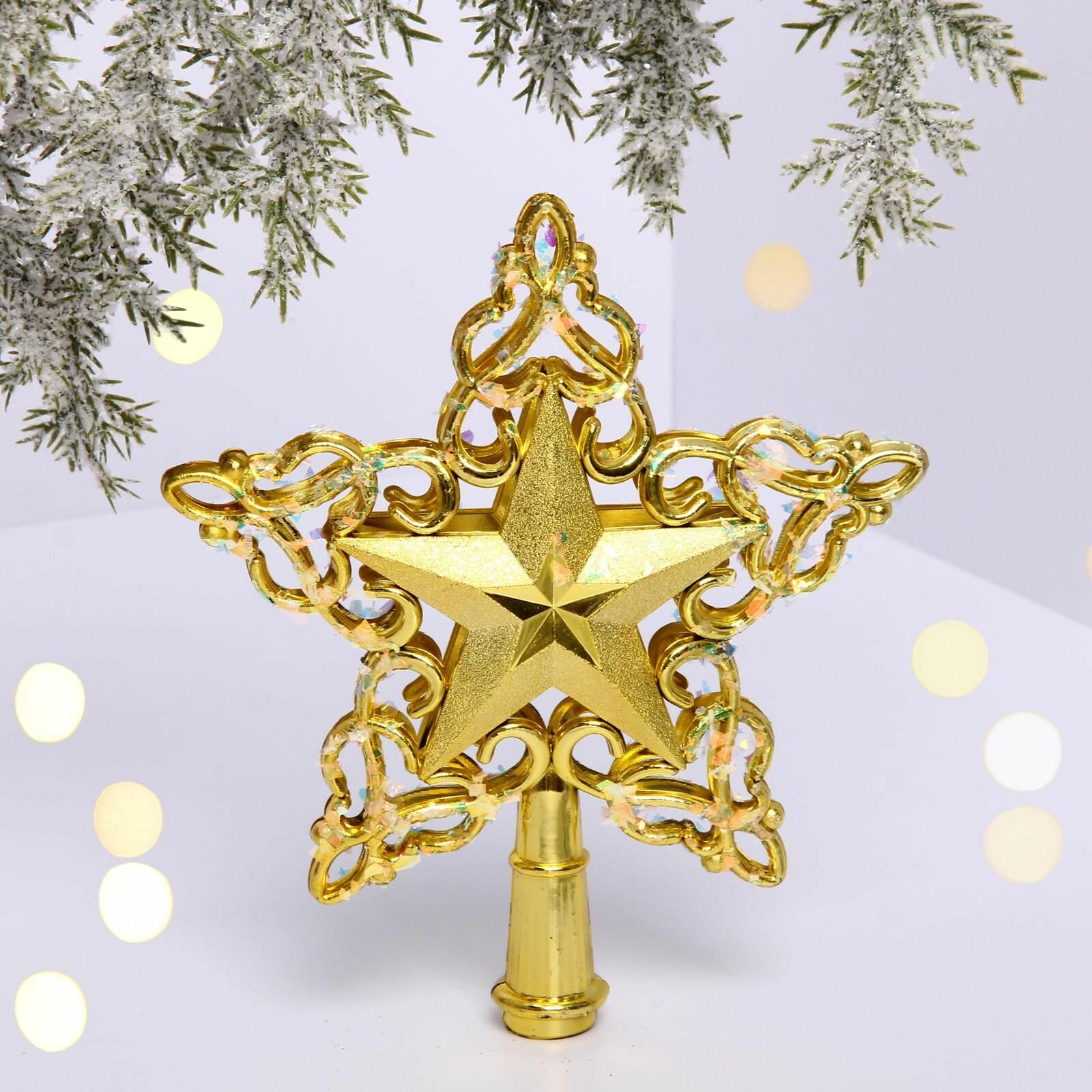 Звезда на ёлку Серпантин "Снежная звезда" 15 см, Золотая