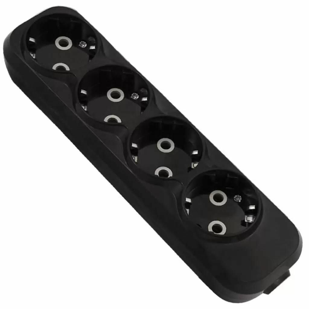 Розеточная колодка Tdm electric "Народная", 4 гнезда, 2 полюса, с заземлением, 16 А, черная